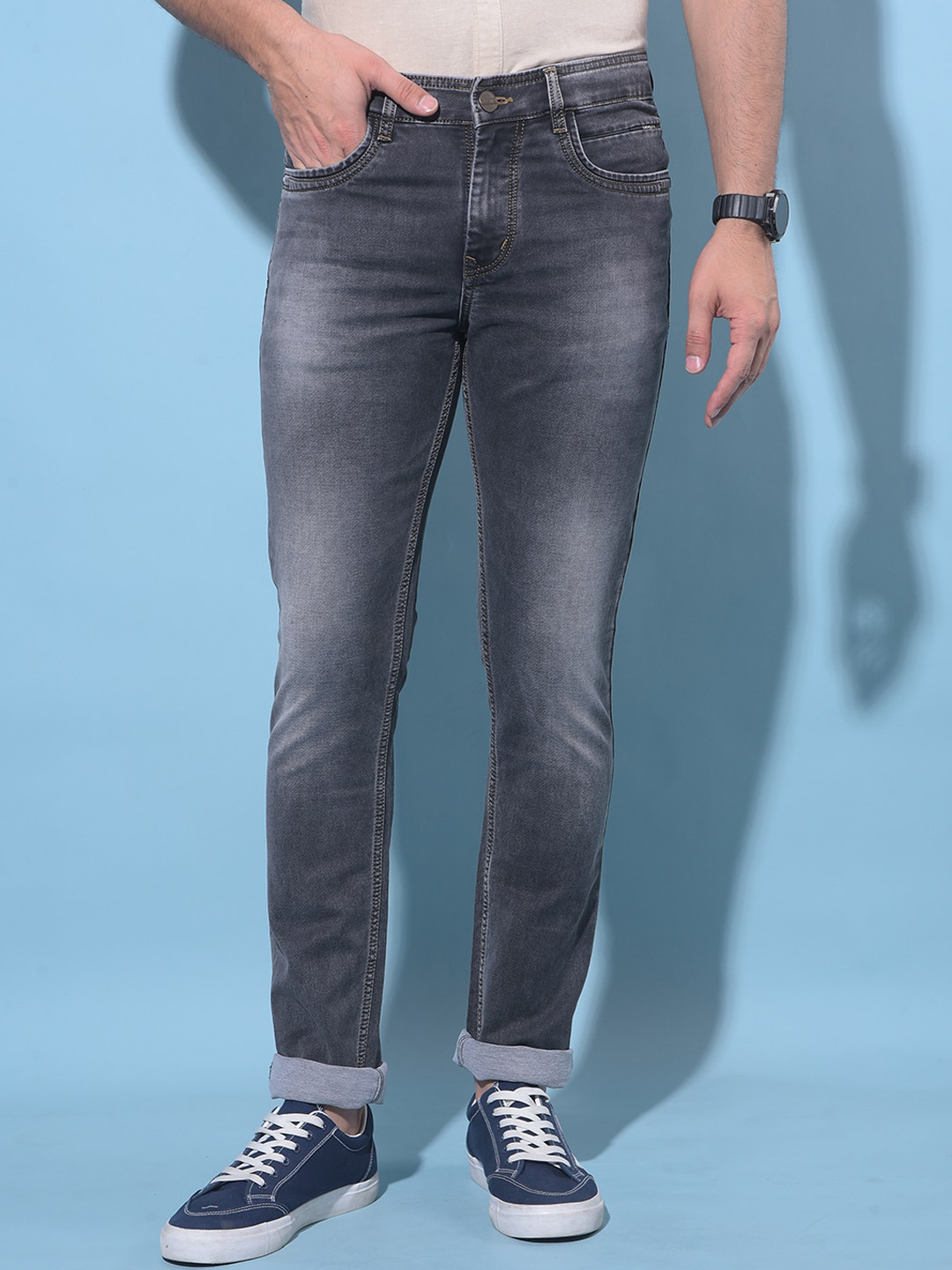 Buy Crimsoune Club Men Lean Slim Fit Clean Look Light Fade Stretchable ...