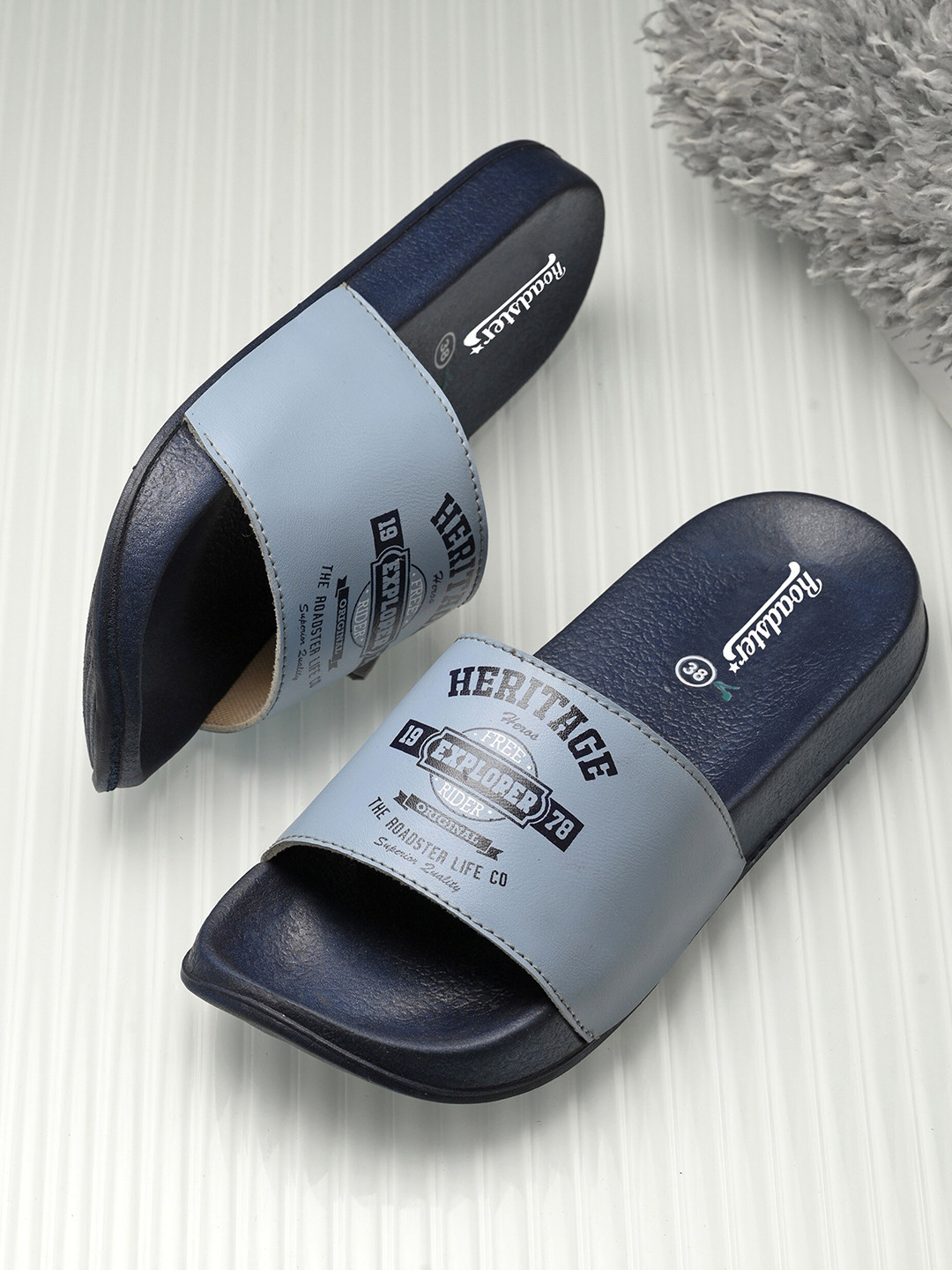 Buy The Roadster Lifestyle Co. Women Blue Printed Sliders - Flip Flops ...