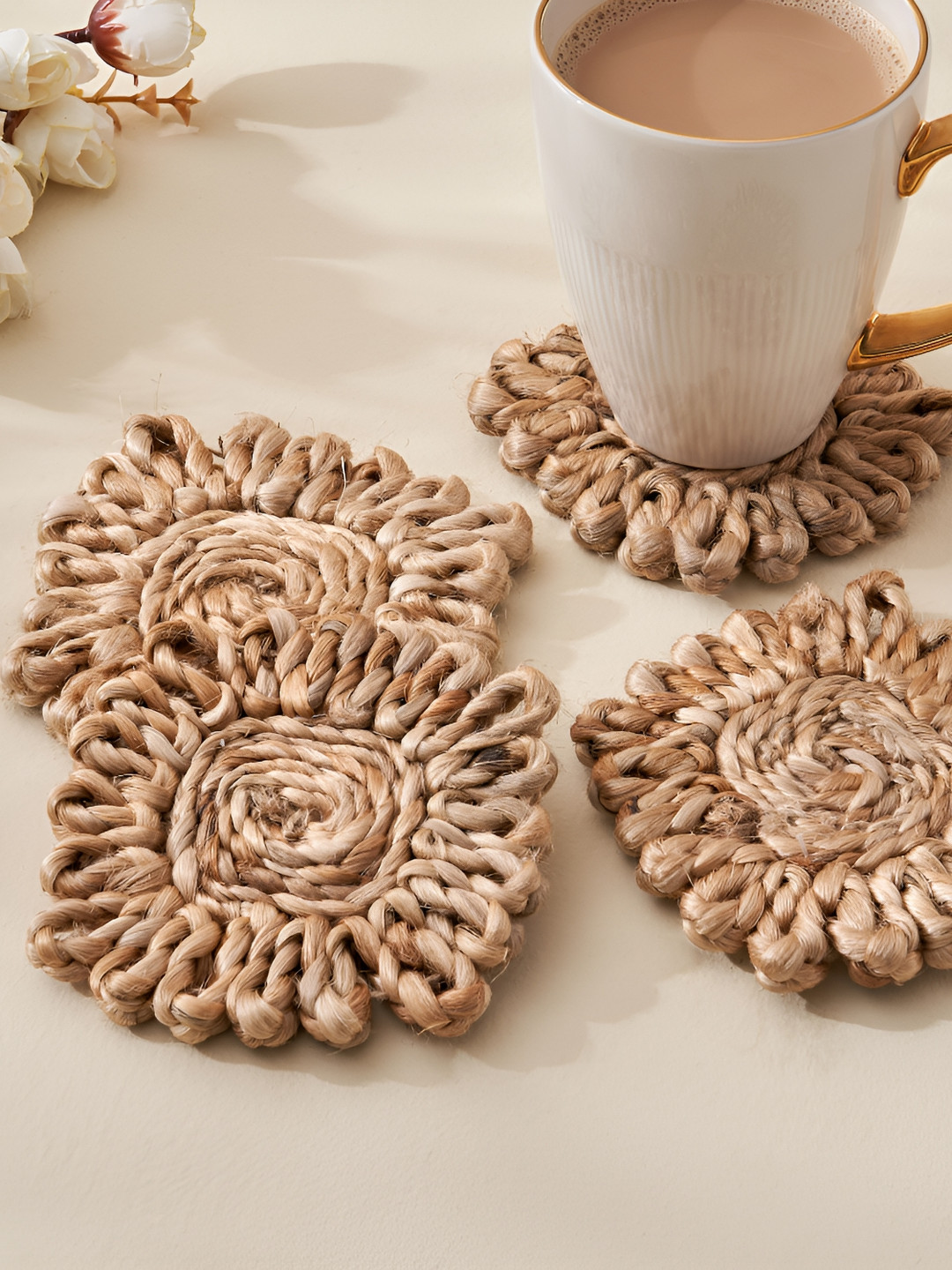 Buy Home Centre Arena Iris Brown 4 Pieces Jute Coasters - Coasters for ...
