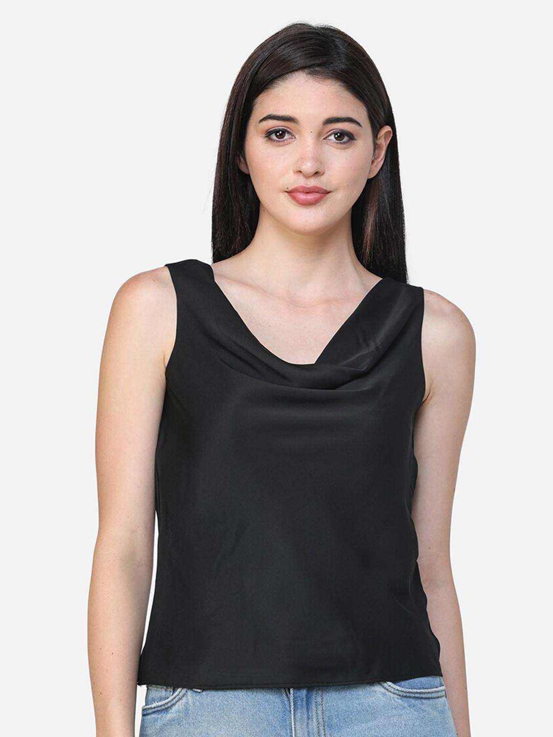 Buy BAESD Cowl Neck Sleeveless Satin Casual Top - Tops for Women ...