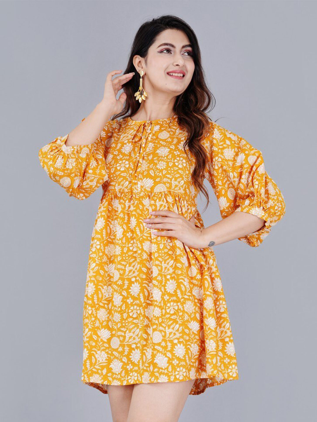 Buy MANOJAVA Floral Print Flared Sleeve Fit & Flare Dress - Dresses for ...