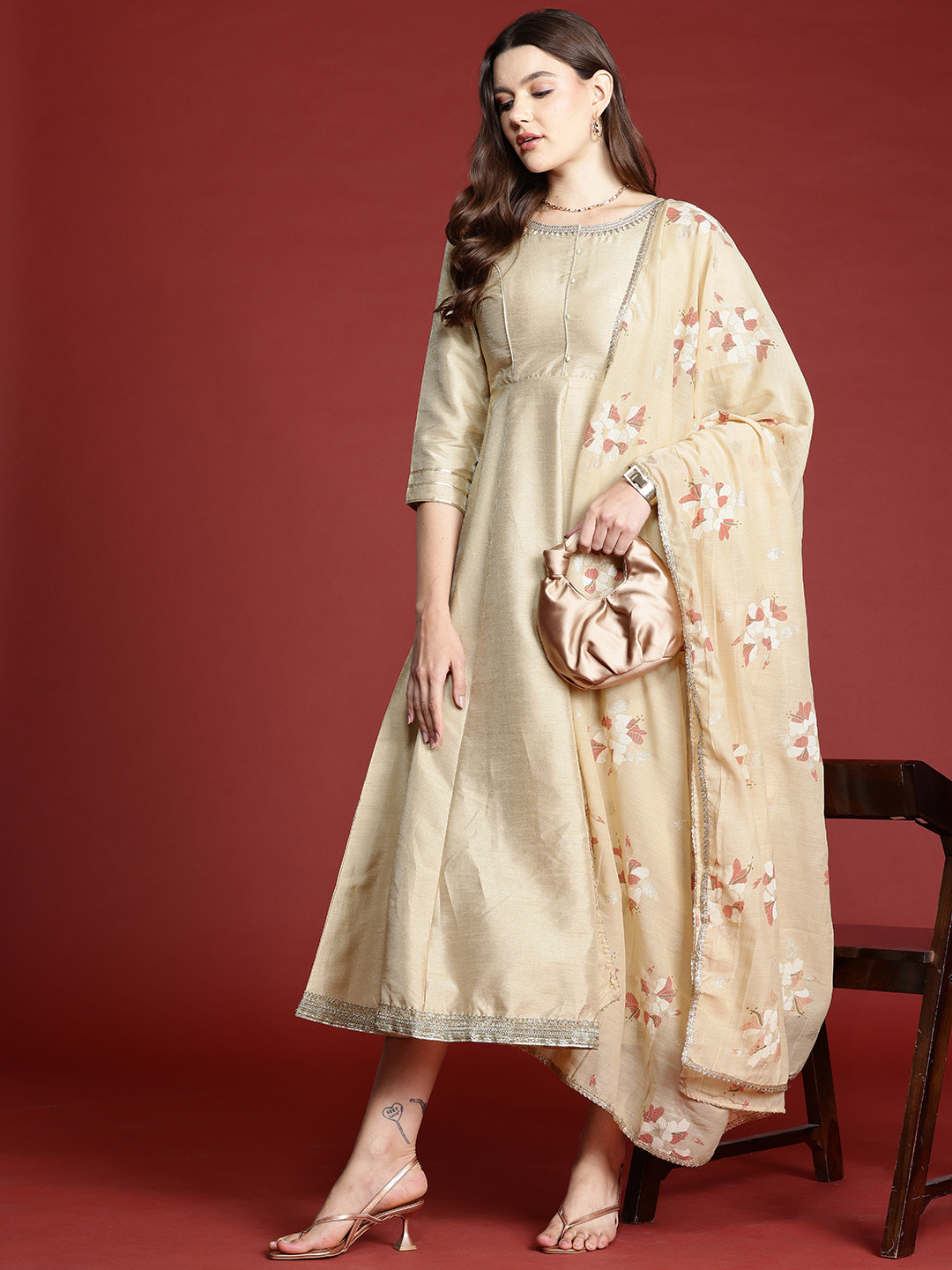 Buy All About You Midi Fit & Flare Ethnic Dress With Dupatta - Ethnic ...