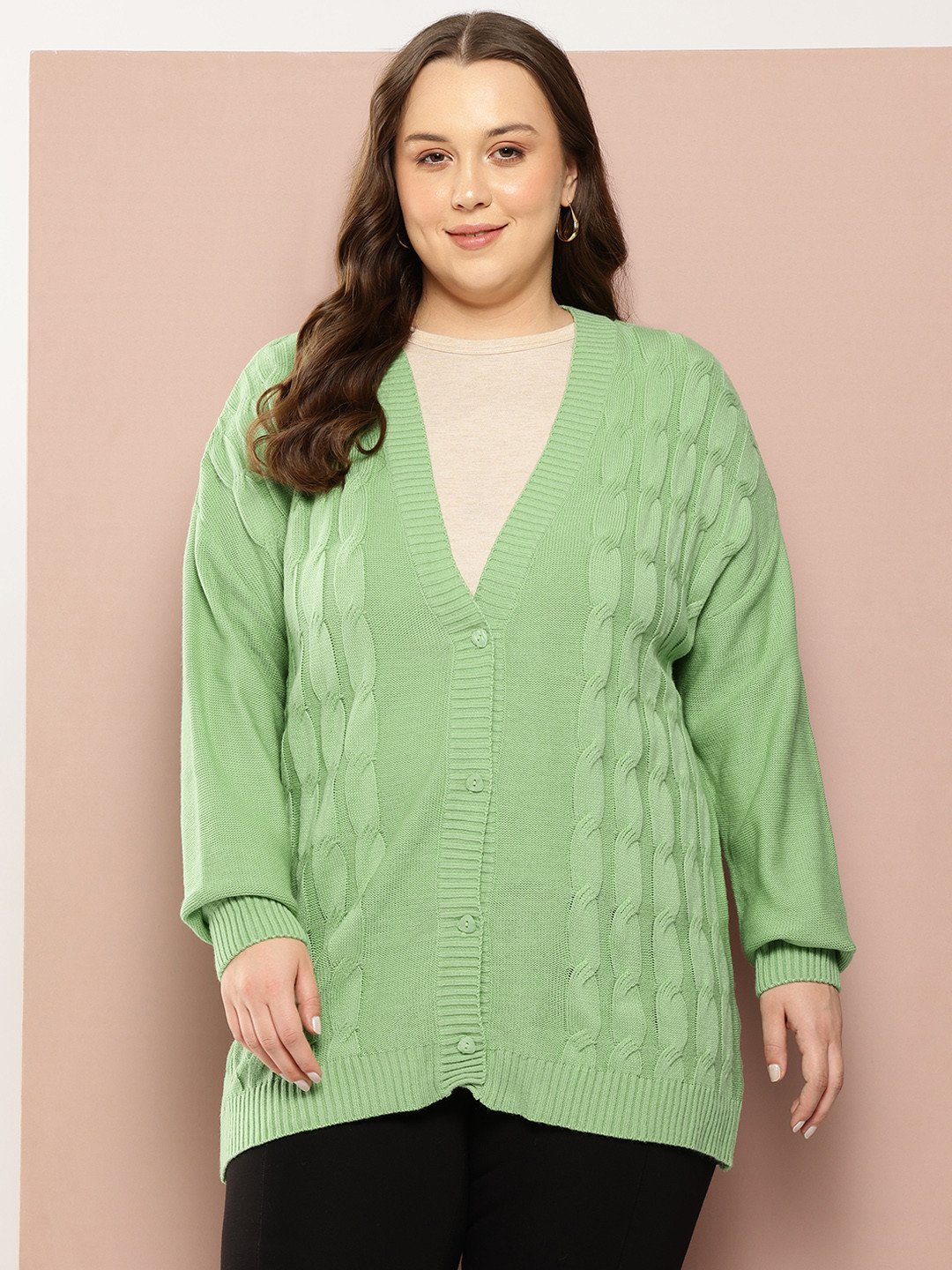 Buy Sztori Plus Size Cable Knit Acrylic Cardigan - Sweaters for Women ...
