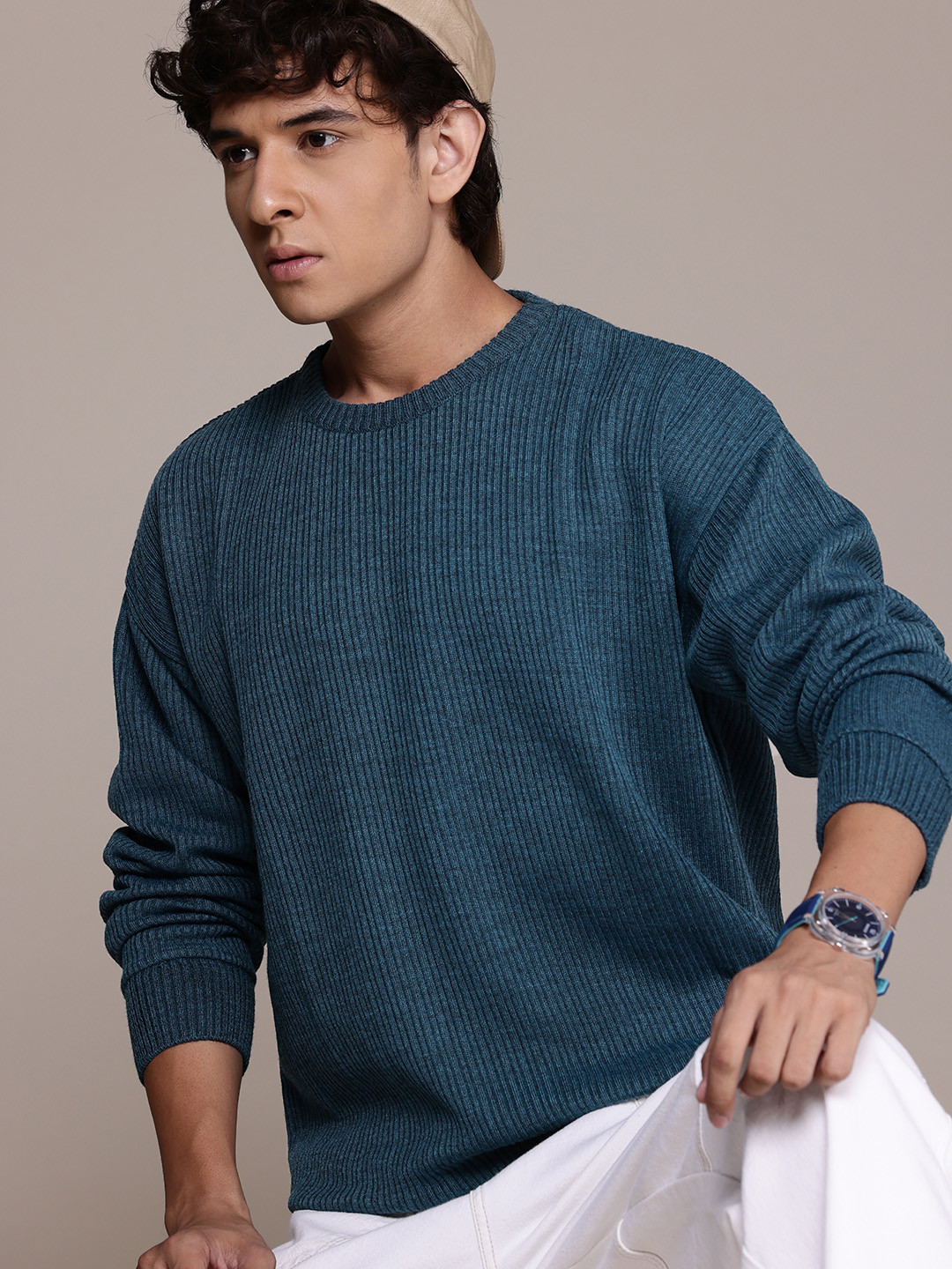 Buy The Roadster Lifestyle Co. Ribbed Drop Shoulder Sleeve Pullover ...