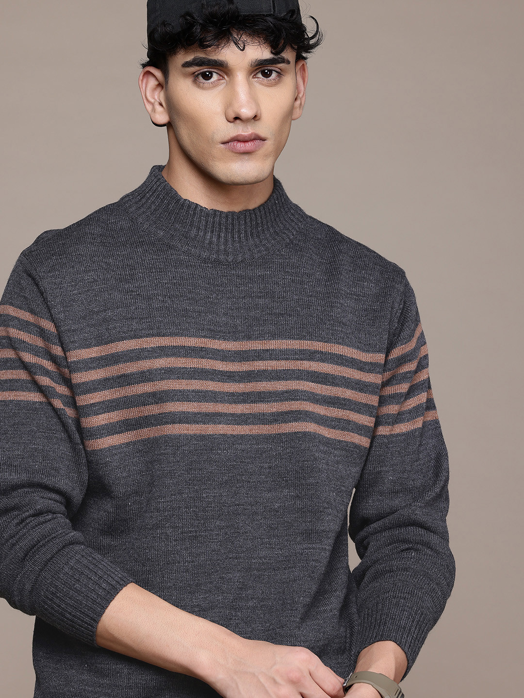 Buy The Roadster Lifestyle Co. High Neck Striped Pullover - Sweaters ...