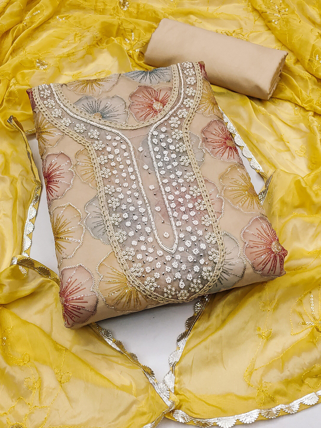 Buy KALINI Embellished Organza Unstitched Dress Material - Dress ...