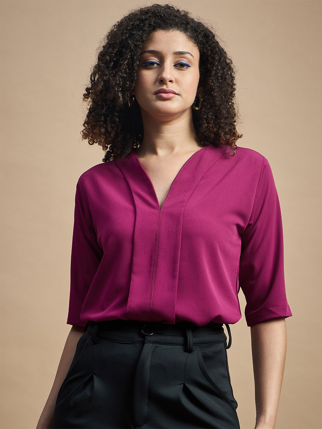 Buy The Roadster Lifestyle Co. Magenta V Neck Regular Top - Tops for ...