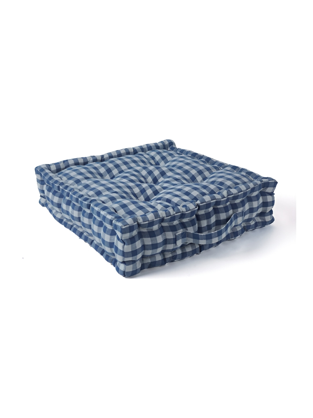 Buy SKANDA FAB Blue & Grey Checked Square Pure Cotton Floor Cushion ...