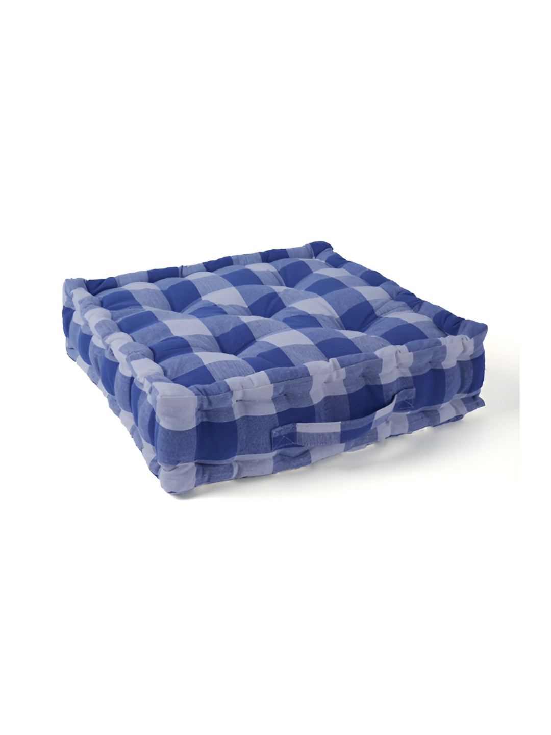 Buy SKANDA FAB Blue & Grey Checked Square Pure Cotton Floor Cushion ...