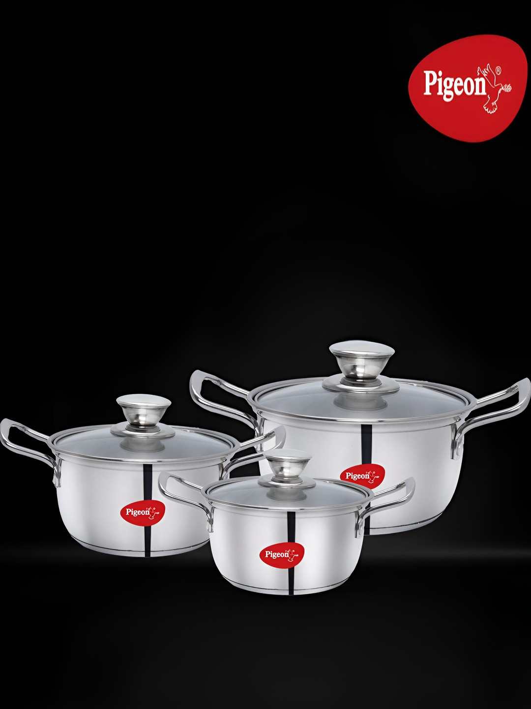 Buy Pigeon Induction Bottom 3 Piece Stainless Steel Cookware Set With ...