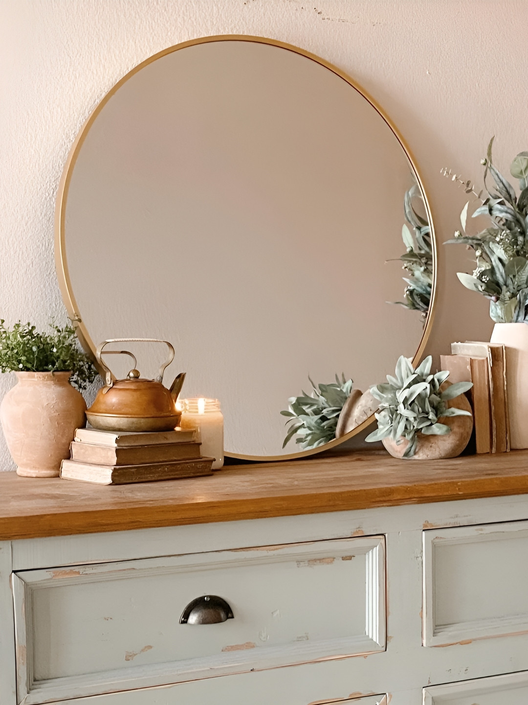 Buy THE ARTMENT Gold Toned High Definition Round Wall Mirror - Mirrors ...