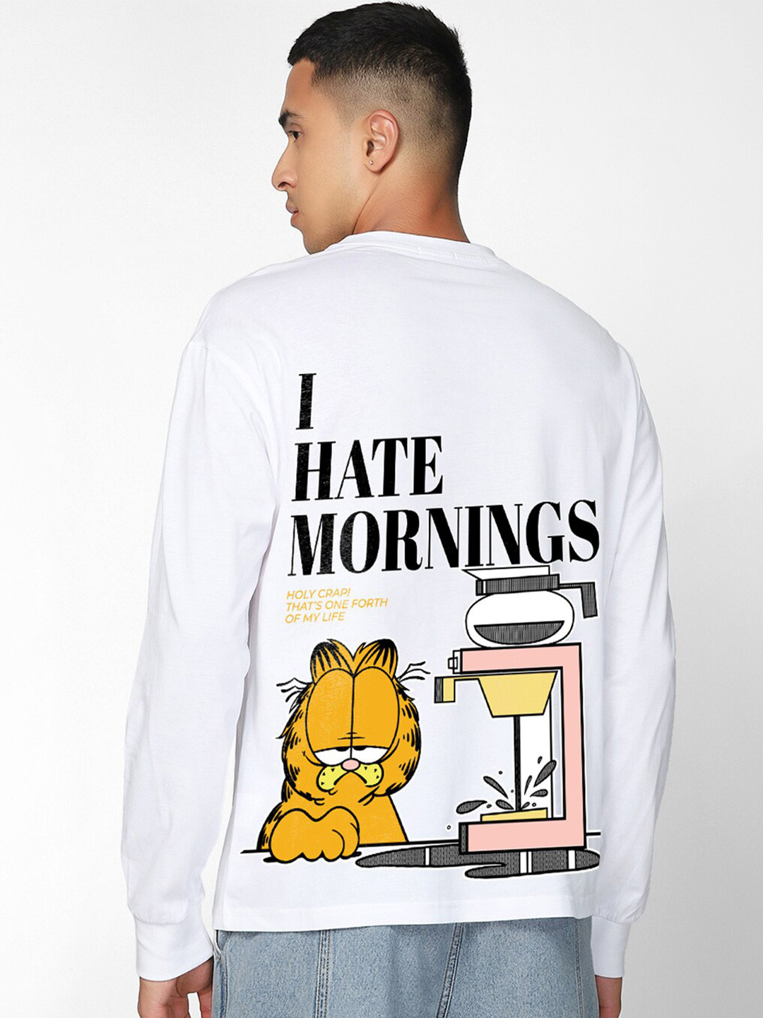 Buy Bewakoof Garfield Merchandise Graphic Printed Drop Shoulder Pure ...
