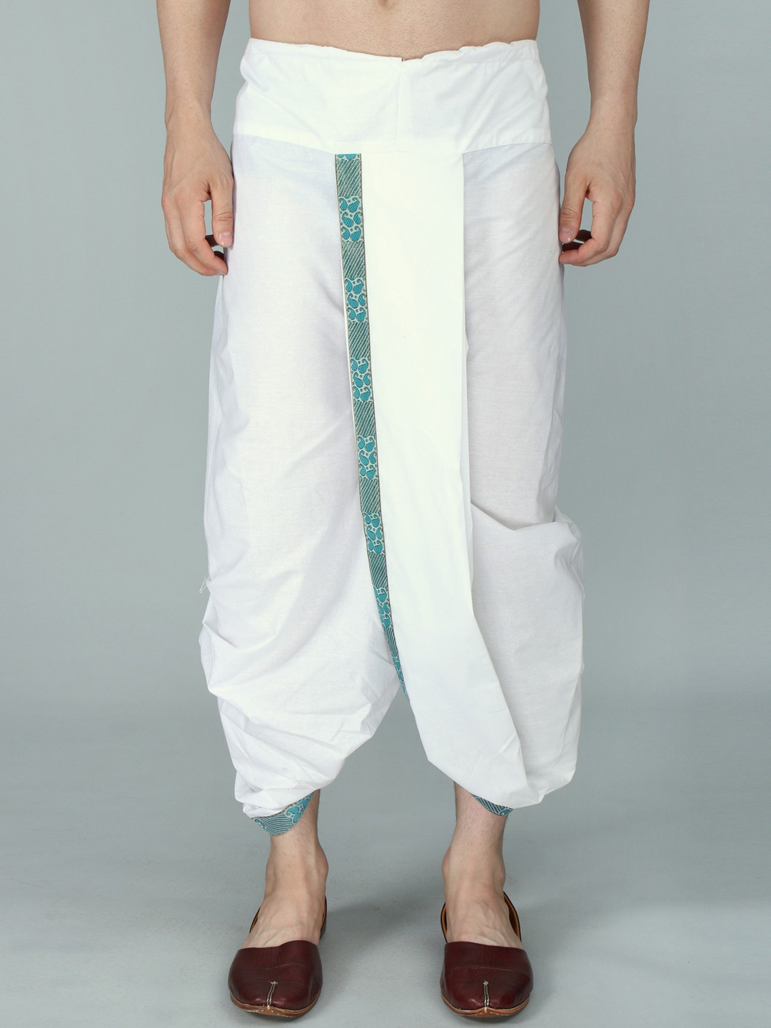 Buy Exotic India By BLISS Woven Zari Patti Ready To Wear White Dhoti ...