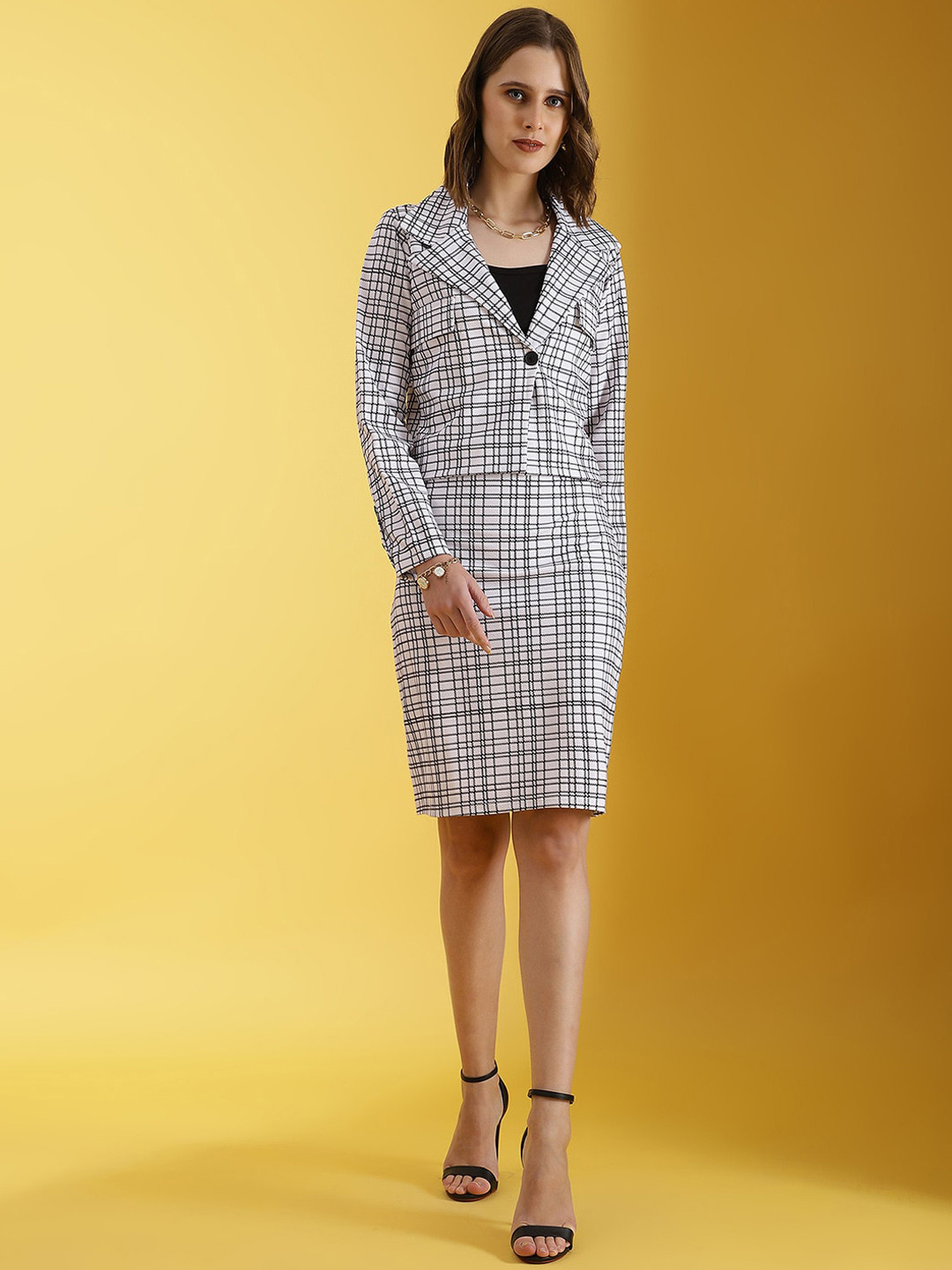 Buy Selvia Checked Spread Collar Jacket With Skirt Co Ords - Co Ords ...