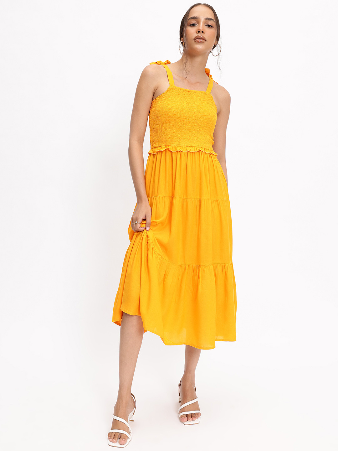 Buy DressBerry Smocked Midi Sundress - Dresses for Women 29176954 | Myntra