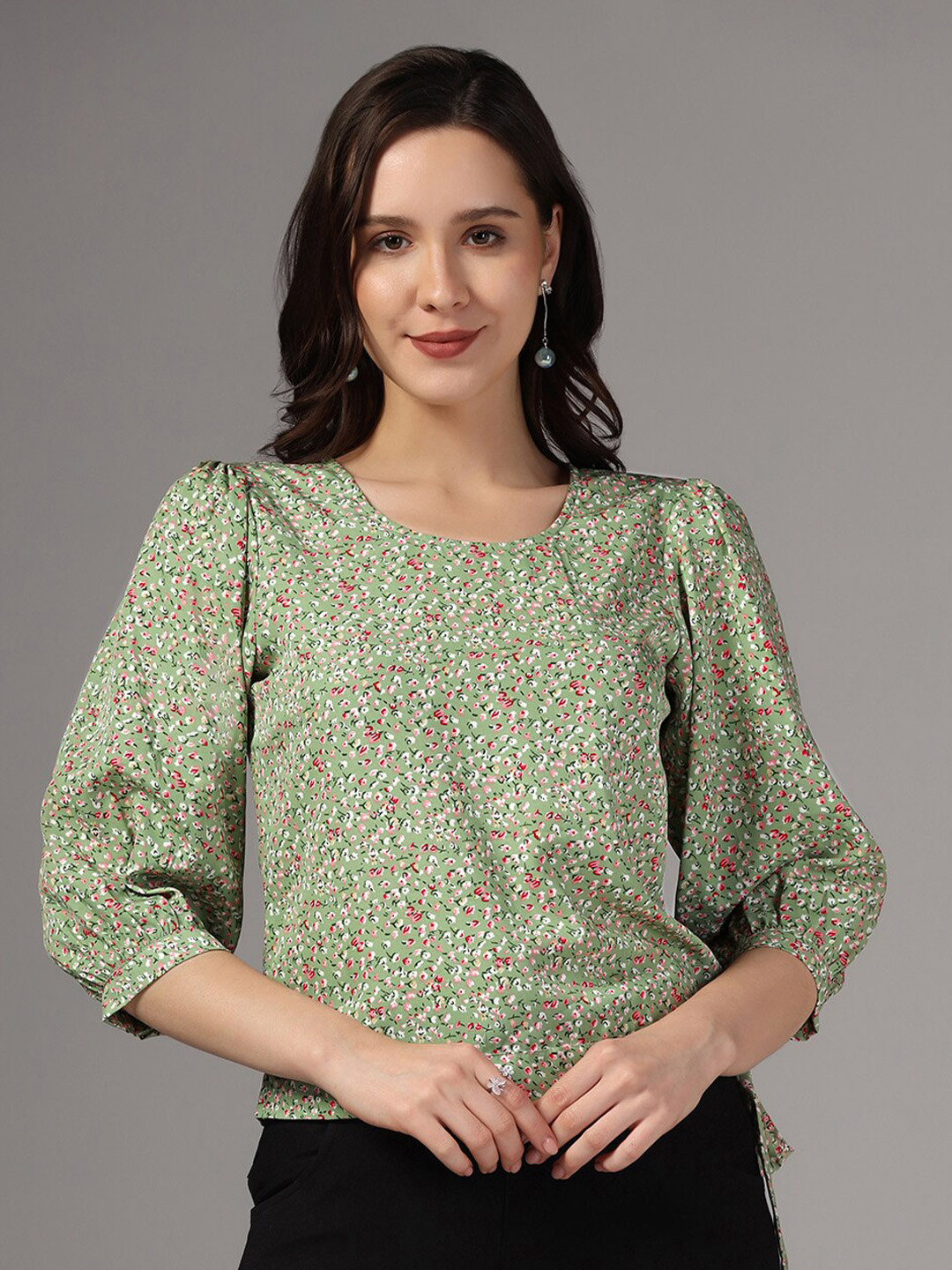 Buy FASHION DREAM Floral Printed Puff Sleeves Top - Tops for Women ...