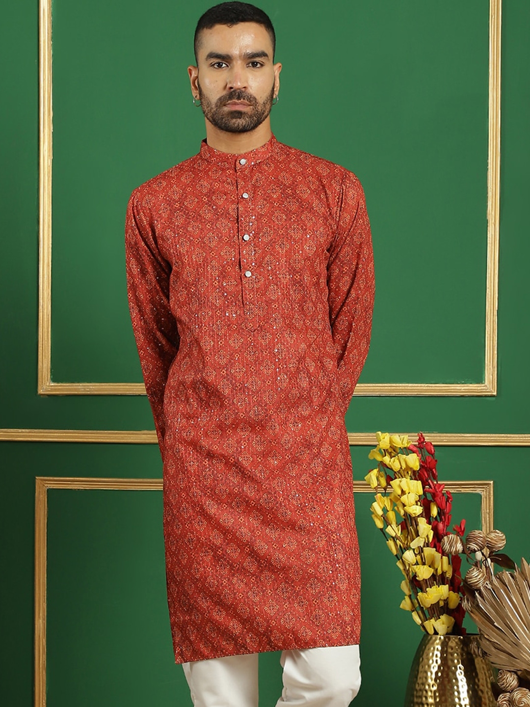 Buy Anouk Red Ethnic Motifs Printed Sequinned Detailed Pure Cotton