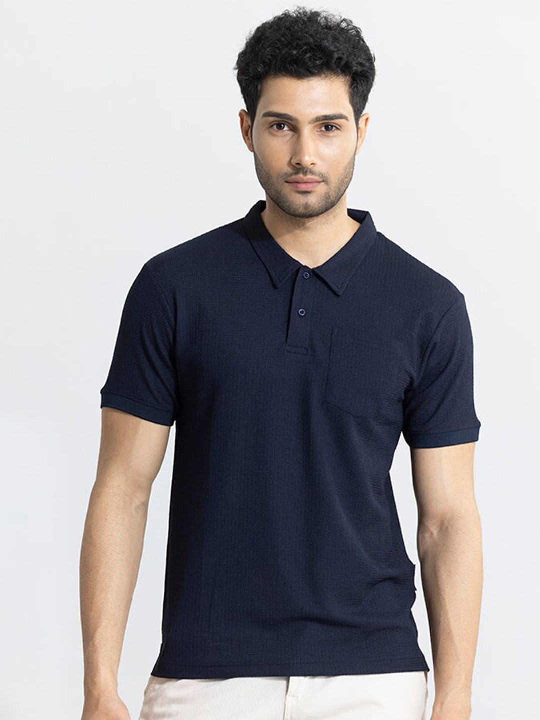 Buy Snitch Navy Blue Polo Collar Slim Fit T Shirt - Tshirts for Men ...