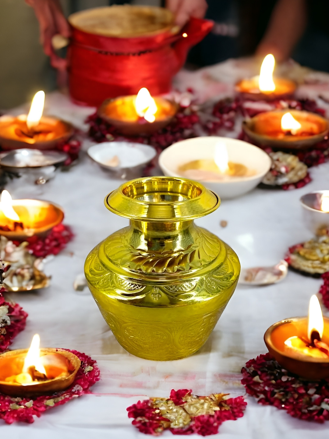 Buy Extreme Karigari Textured Brass Pooja Kalash - Pooja Essentials for ...