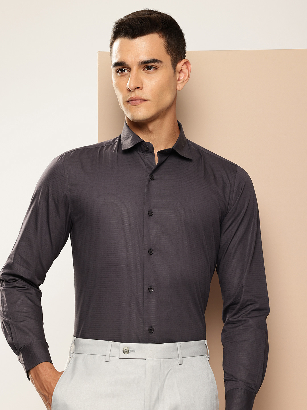 Buy INVICTUS Pure Cotton Self Horizontal Stripes Formal Shirt - Shirts ...