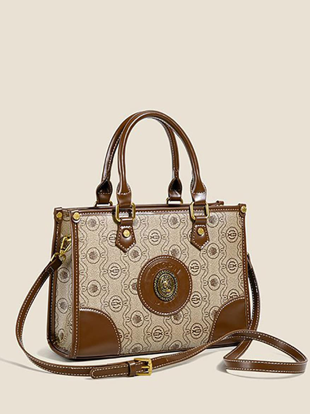 Buy Styli Women Brown Contrast Pattern Bag With Detachable Strap ...