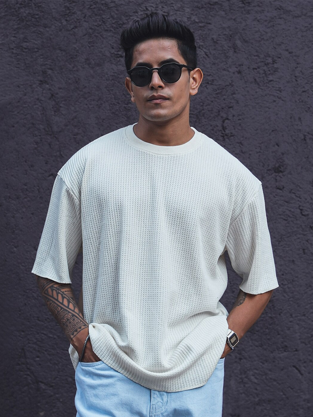 Buy Powerlook Drop Shoulder Sleeves Oversized Half Sleeves T Shirt ...