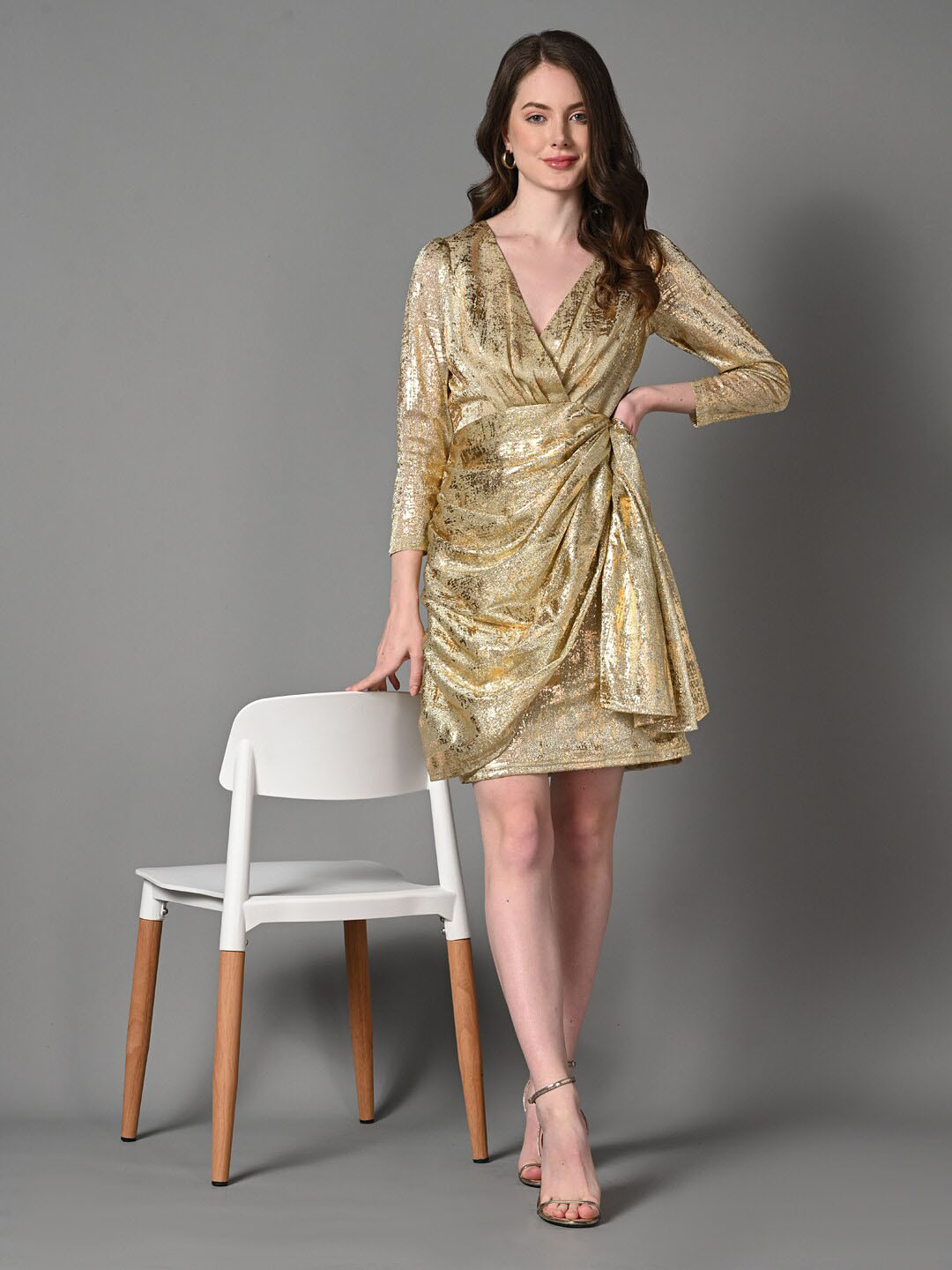 Buy Justin Whyte Beyonce Sheen V Neck Wrap Mini Dress - Dresses for ...