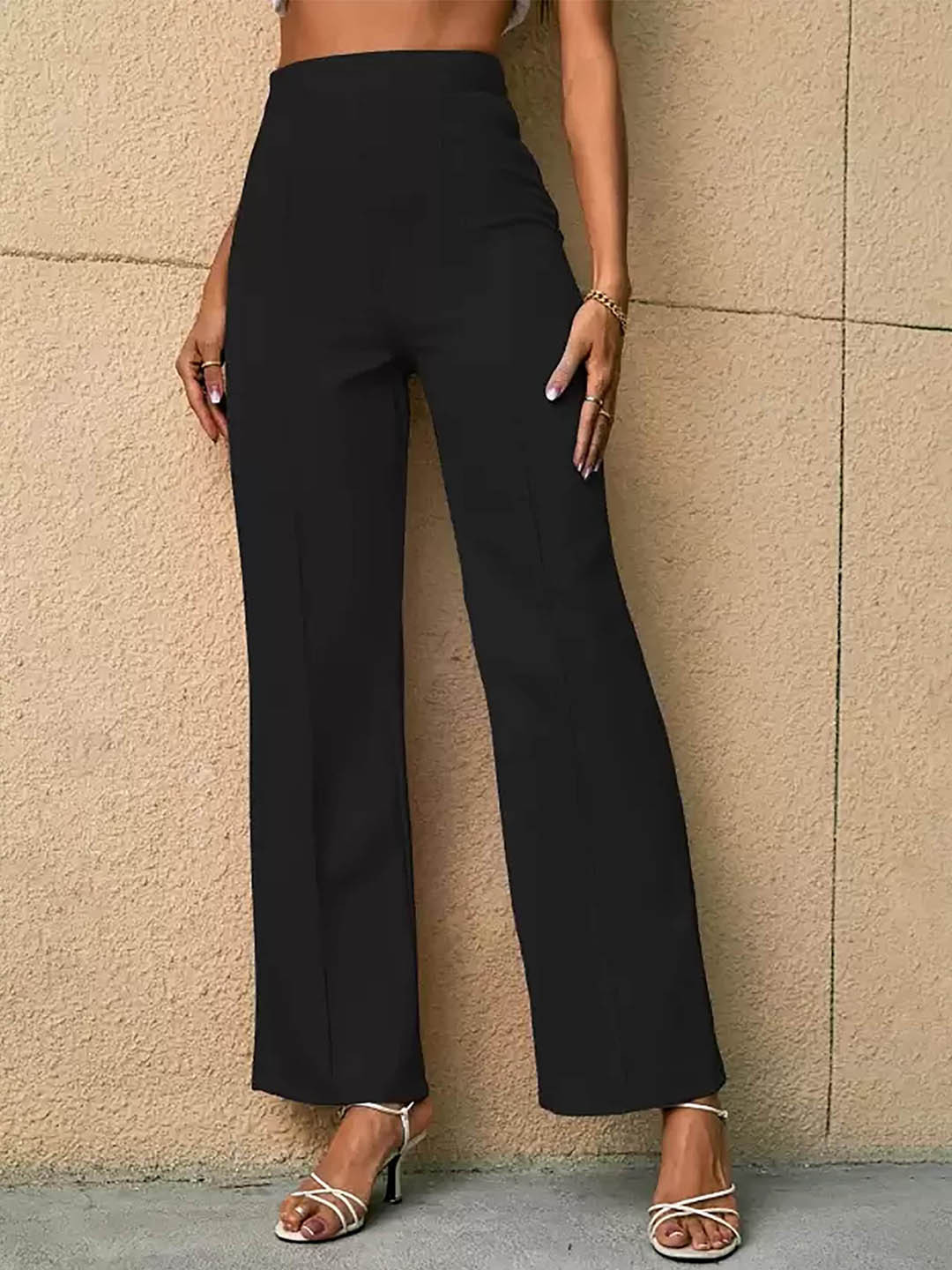 Buy Dream Beauty Fashion Women Easy Wash Mid Rise Pleated Parallel Trouser - Trousers for Women ...
