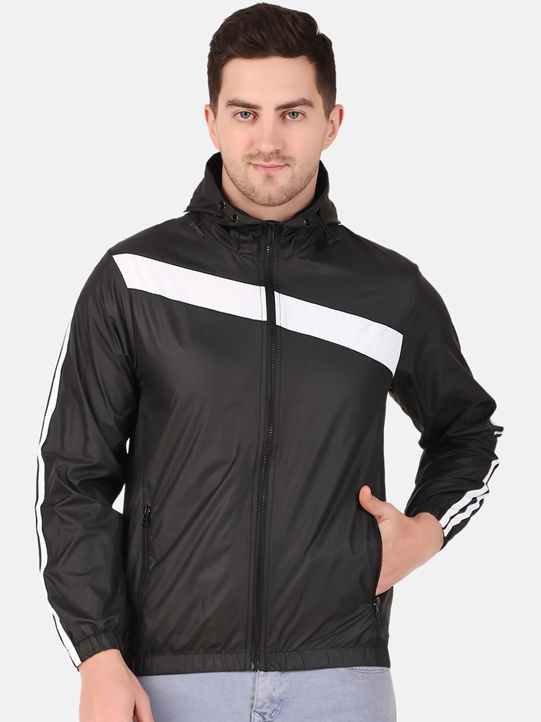 Buy WELL QUALITY Striped Hooded Windcheater Sporty Jacket - Jackets for ...