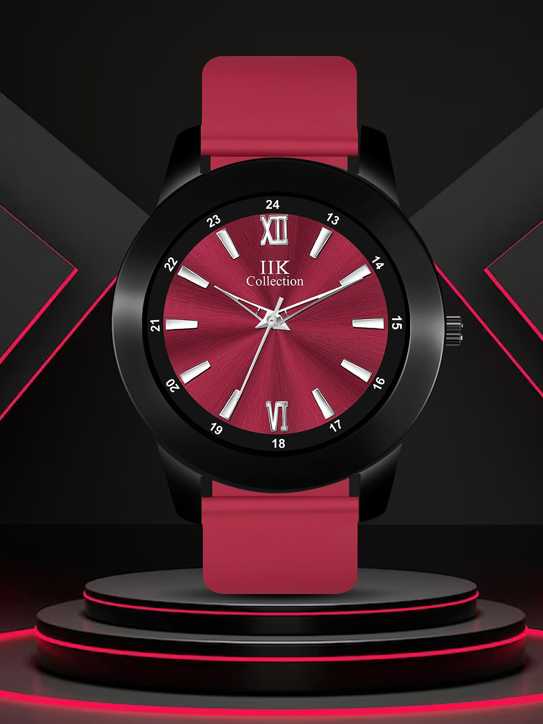 Buy IIK COLLECTION Men Maroon Round Dial Adjustable Flexible Silicon ...