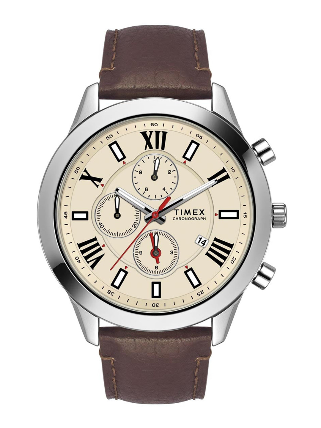Buy Timex Men Brass Dial & Leather Straps Analogue Chronograph Watch ...