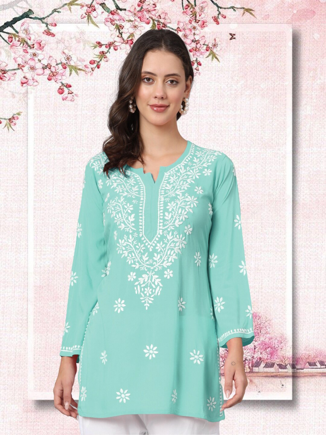 Buy PARAMOUNT CHIKAN Women Embroidered Lucknowi Chikankari Modal Kurti ...