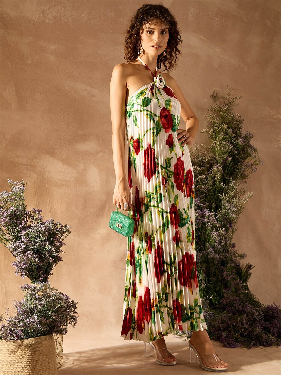Buy KASSUALLY Floral Printed Halter Neck Sleeveless Satin Maxi Dress ... Buy KASSUALLY Floral Printed Halter Neck Sleeveless Satin Maxi Dress ...