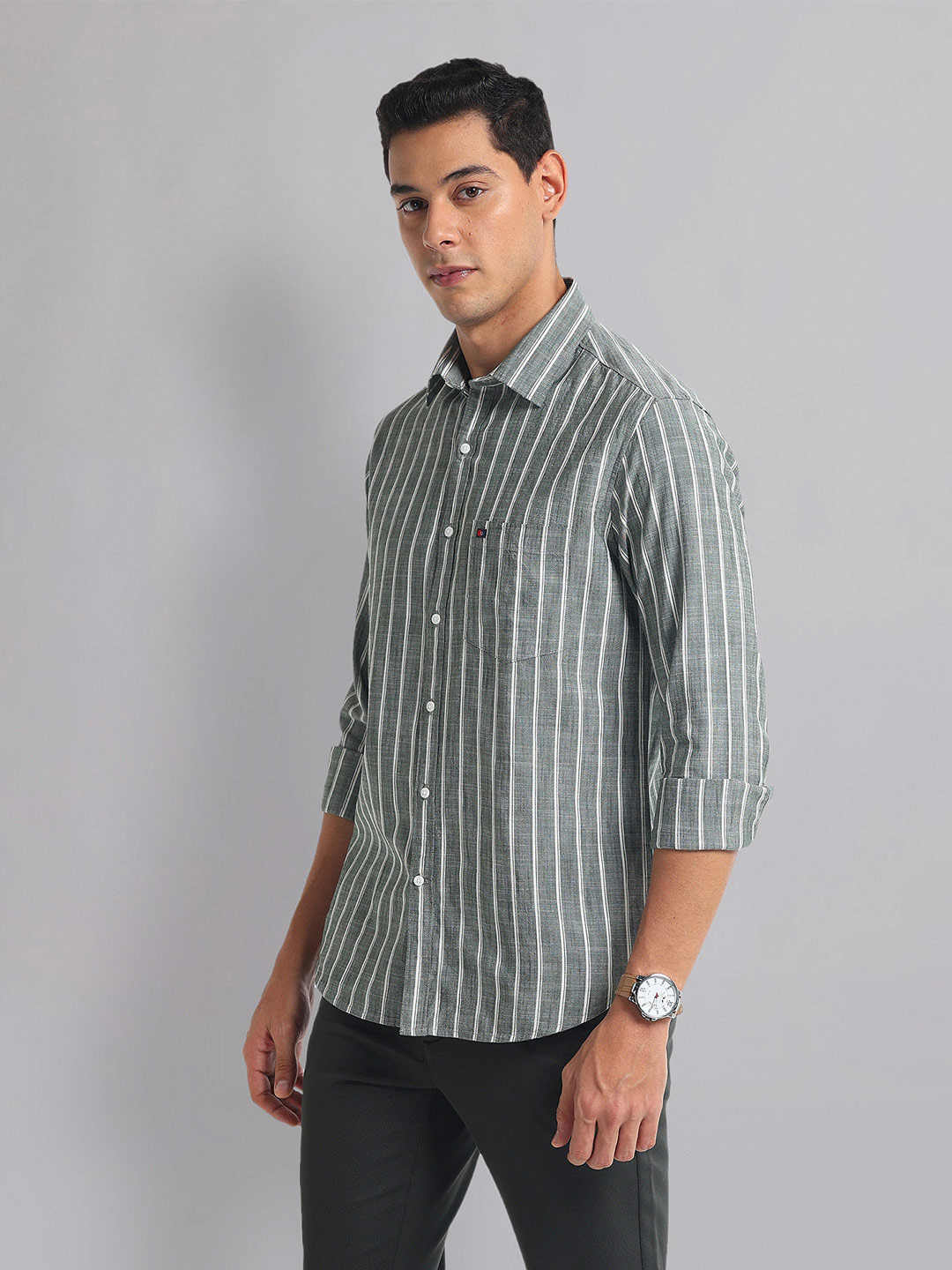 Buy AD By Arvind Spread Collar Slim Fit Striped Casual Shirt - Shirts ...