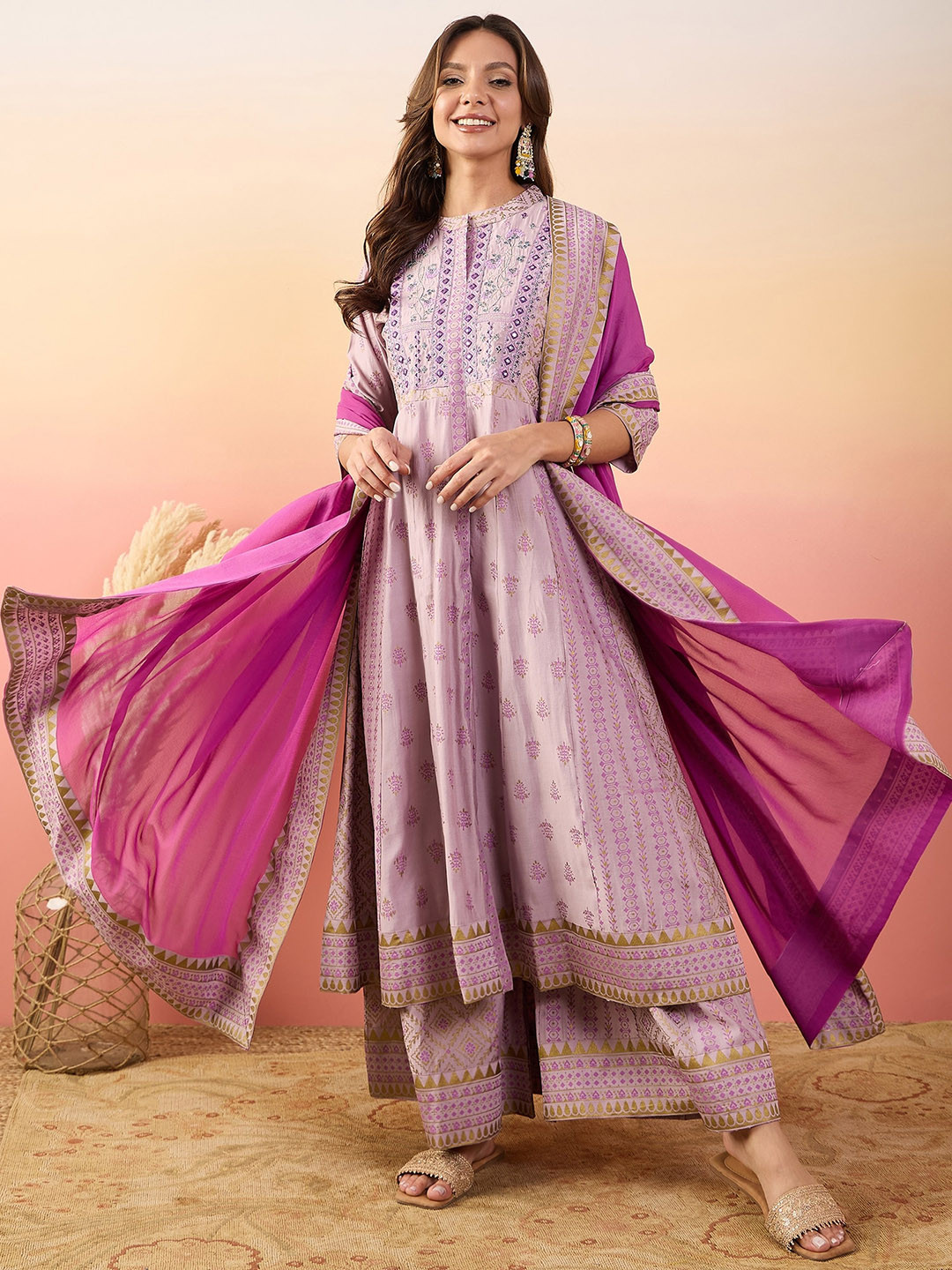 Buy Ariya Prints Ethnic Motifs Embroidered Mirror Work Pure Silk Kurti ...