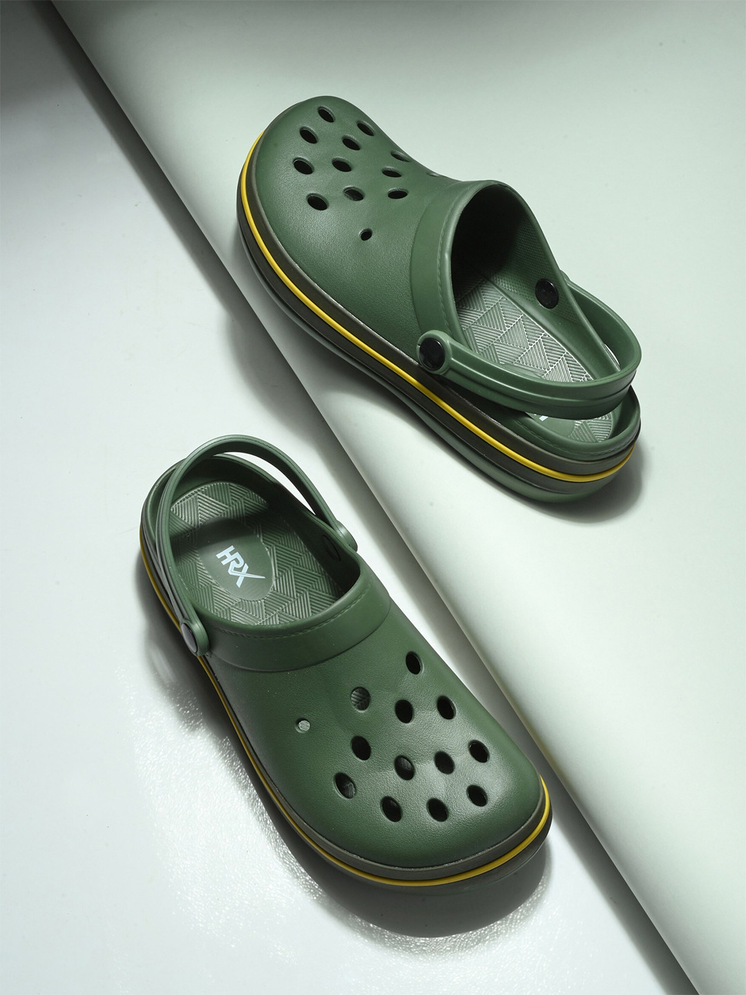 Buy HRX By Hrithik Roshan Men Olive Green Rubber Clogs - Flip Flops for ...