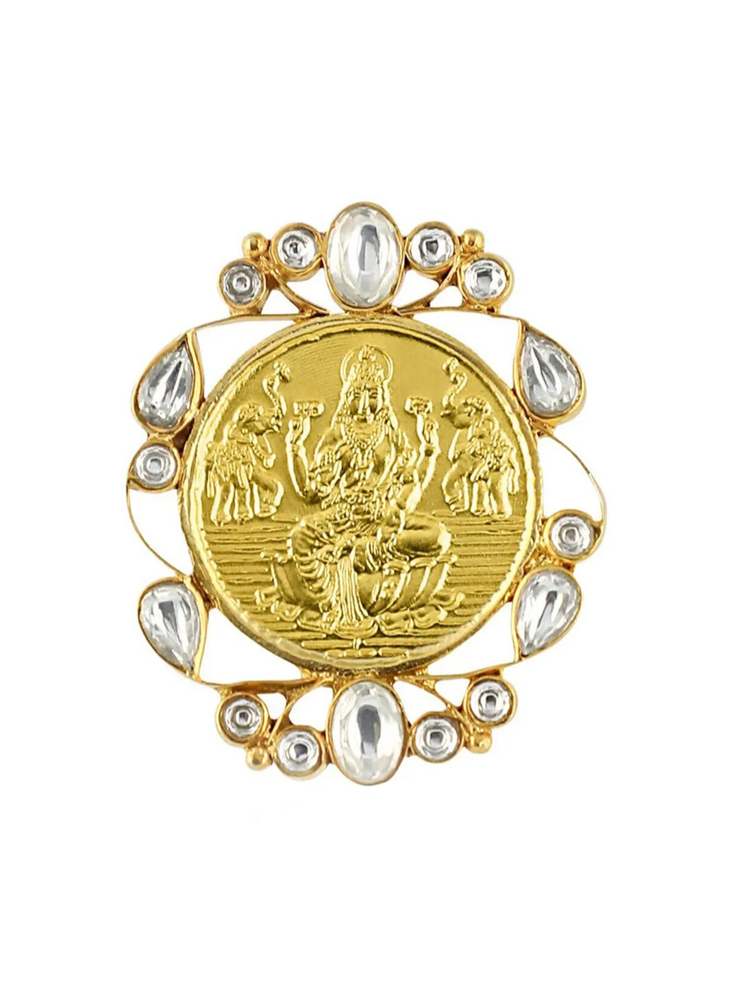 Buy Unniyarcha Silver Gold Plated Kundan Studded Maa Lakshmi Ring ...