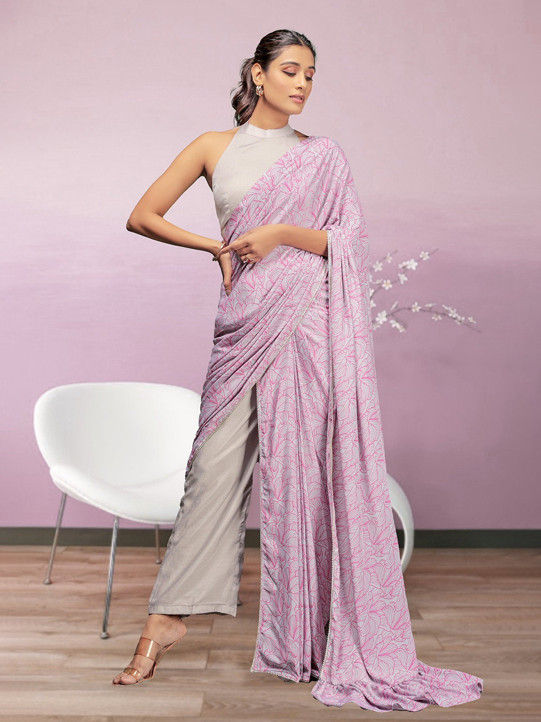 Buy RACHNA Trouser With Frill Pallu Ready To Wear Saree - Sarees for ...