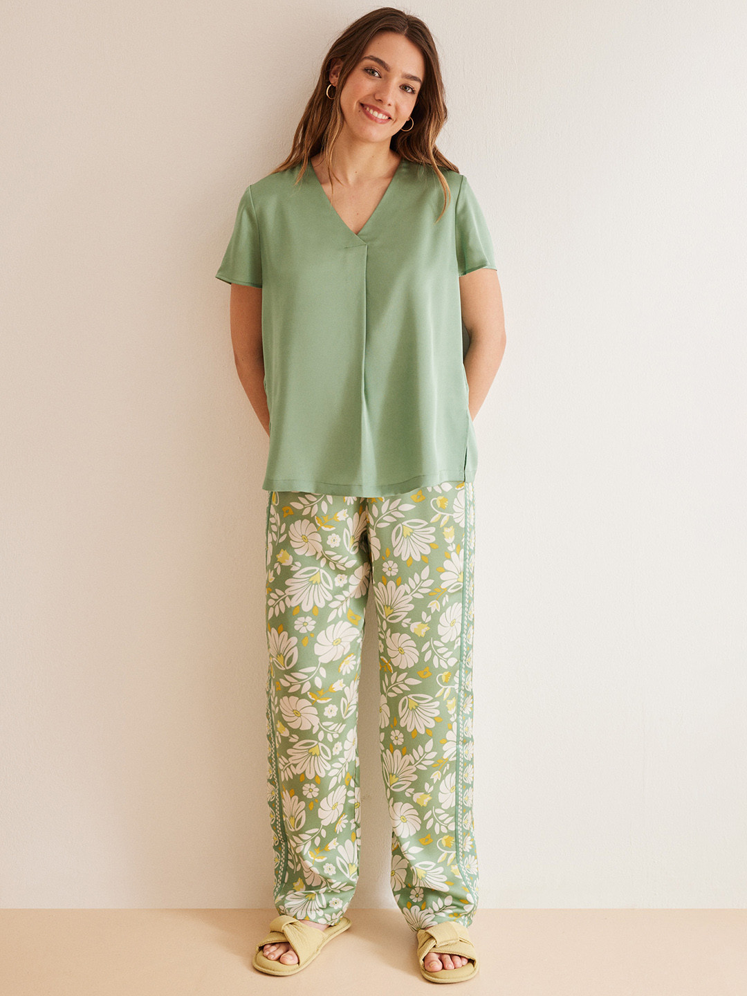 Buy Women'secret Women Satin Finish Top And Printed Pyjamas Night Suits ...