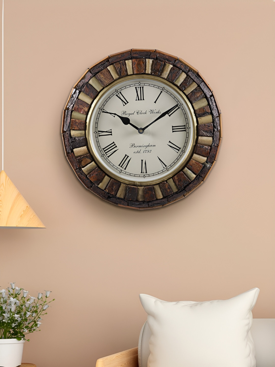 Buy Aura Brown Contemporary Wooden Analogue Wall Clock - Clocks for ...