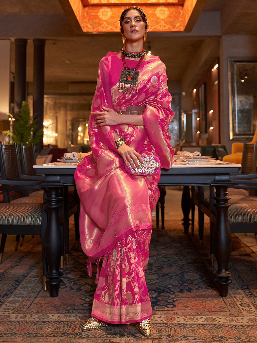 Buy Anouk Ethnic Motifs Woven Design Zari Banarasi Saree - Sarees for ...