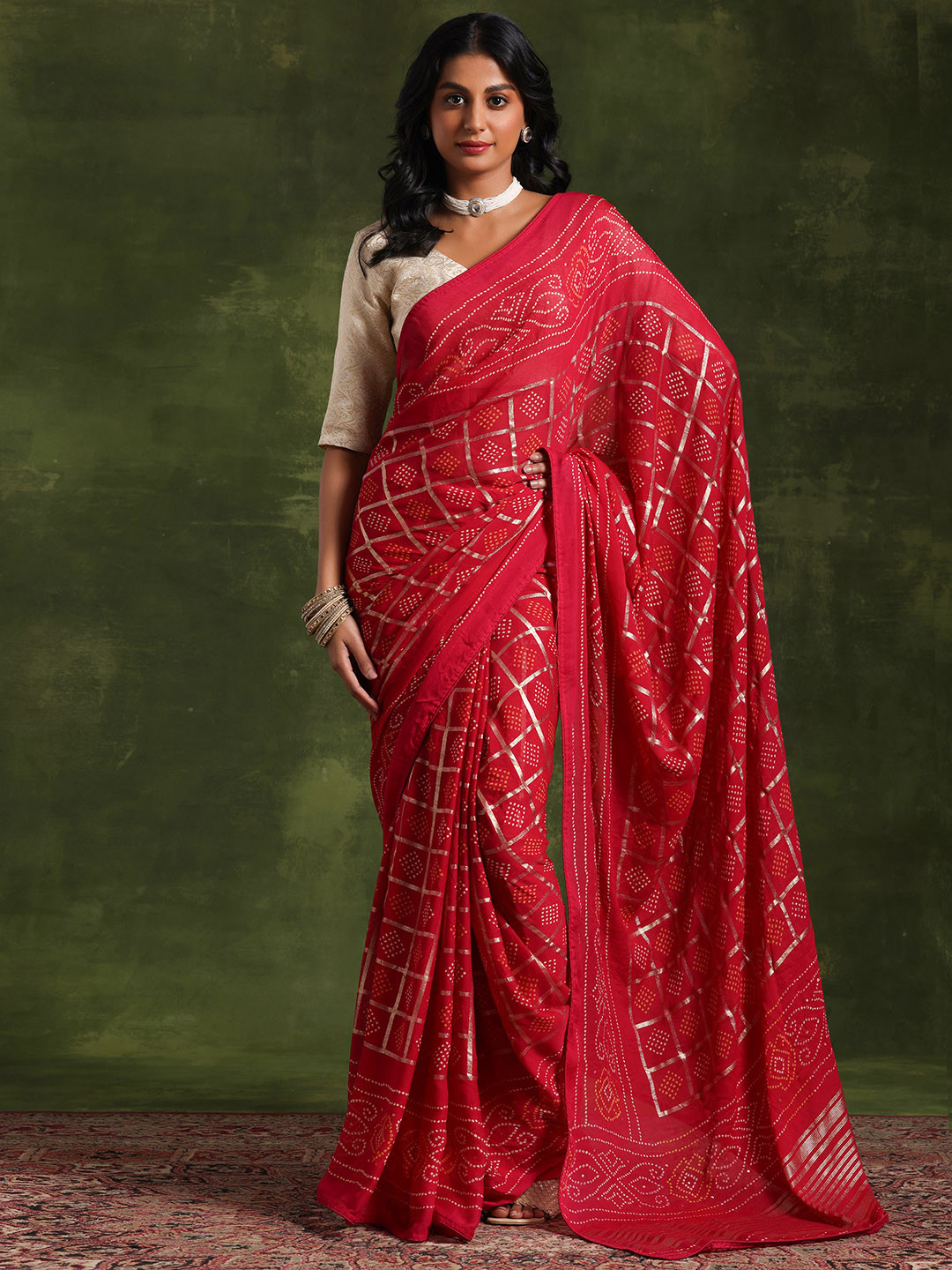 Buy Libas Bandhani Printed Zari Saree - Sarees for Women 29250520 | Myntra