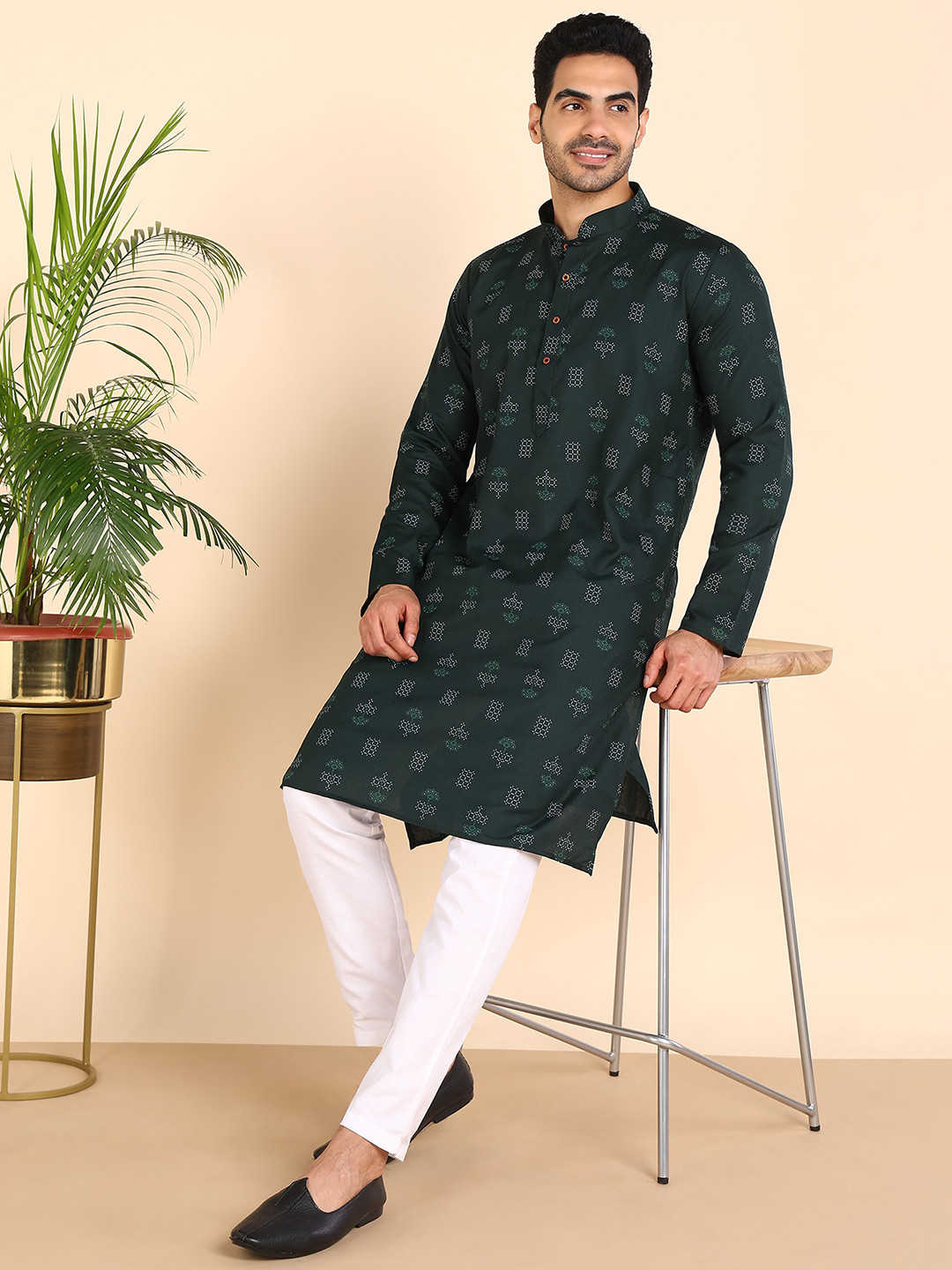 Buy Anouk Square Printed Mandarin Collar Full Sleeves Straight Kurta ...