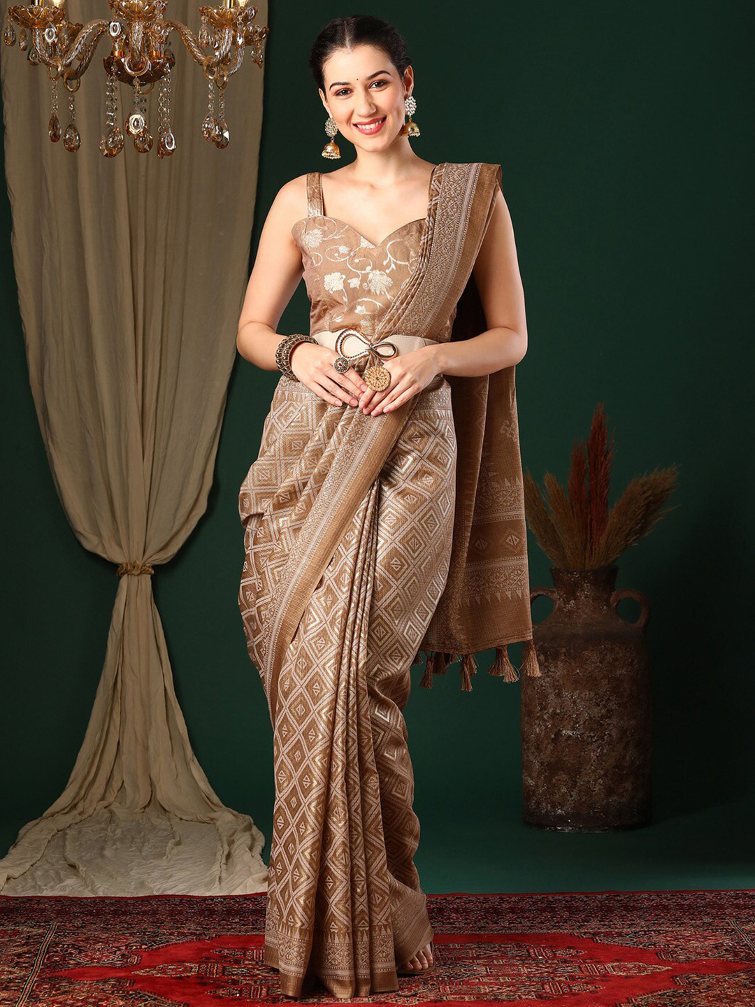 Buy Anouk Rustic Beige Geometric Printed Ethnic Motifs Saree - Sarees ...