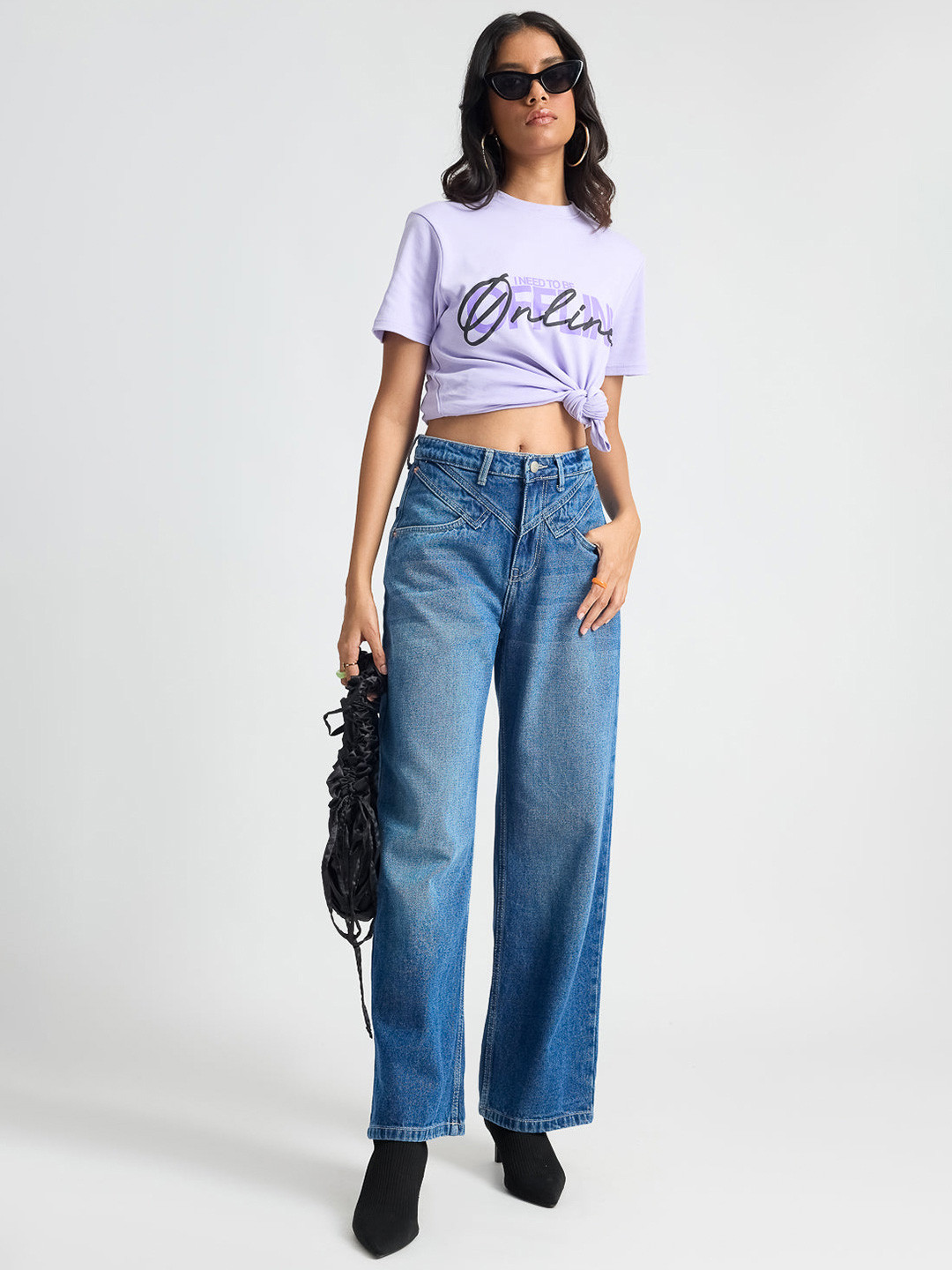 Buy FREAKINS Blue Women Straight Fit High Rise Light Fade Dual Front ...