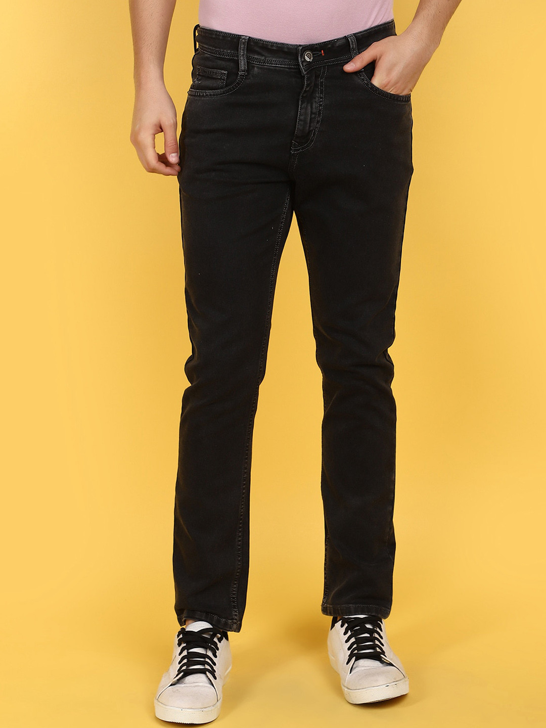 Buy V Mart Men Mid Rise Dark Shade Clean Look Cotton Denim Jeans ...