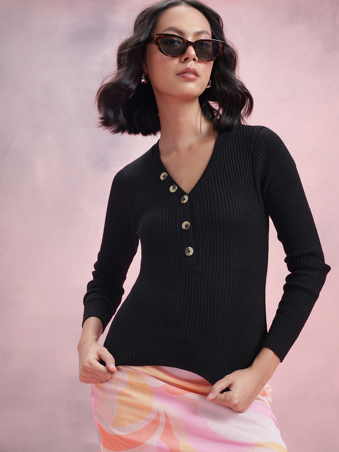 Buy DressBerry Button Detail Ribbed Acrylic Pullover - Sweaters for ...