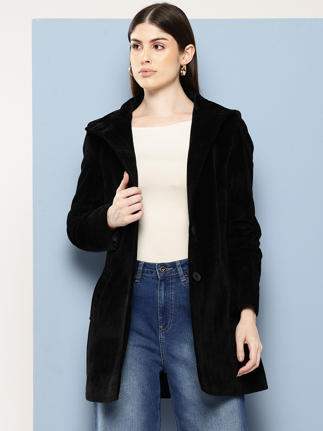 Buy Chemistry Single Breasted Velvet Finish Overcoat - Coats for Women ...