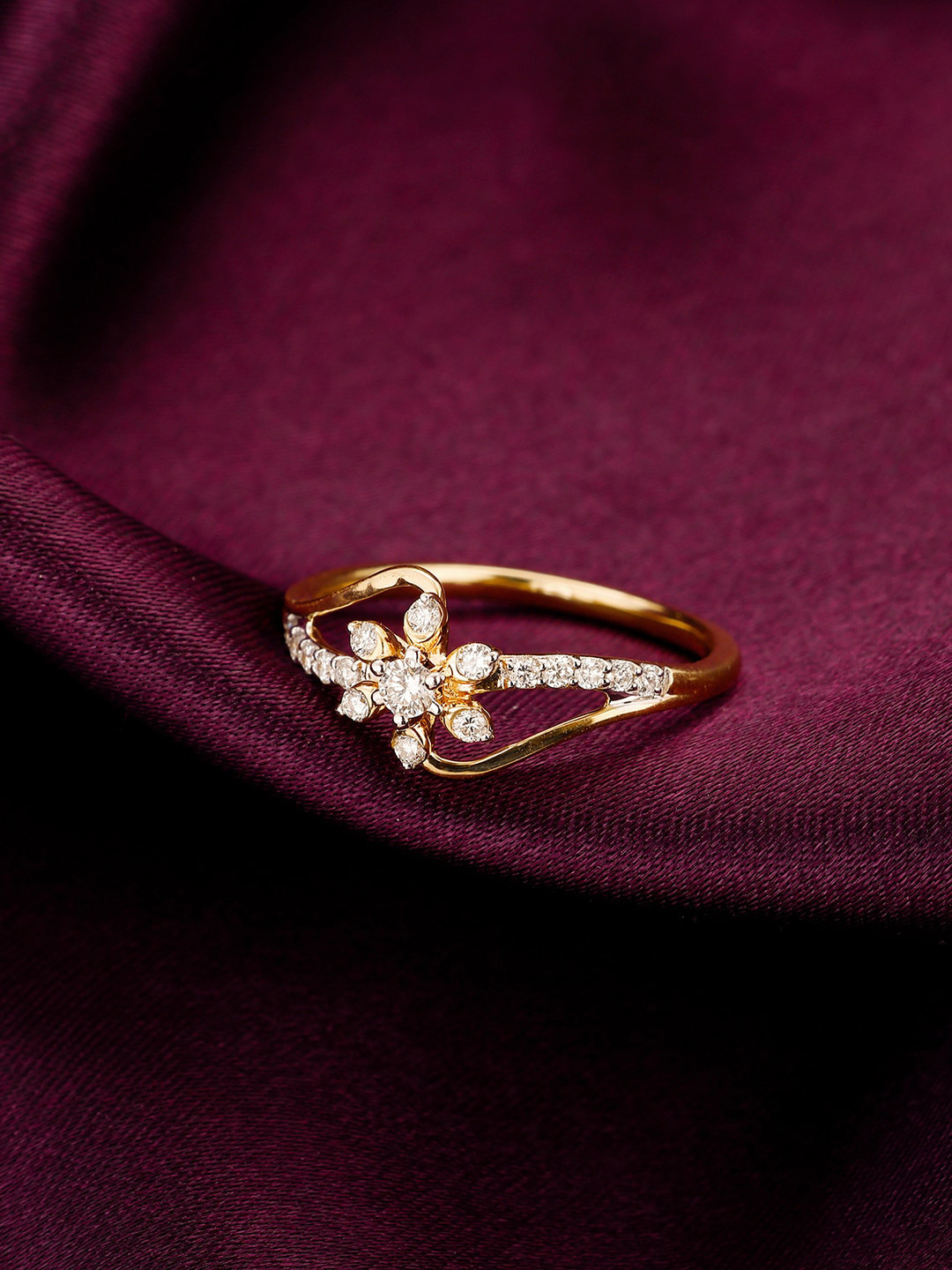 Buy GIVA Seasons Of Life 14KT Gold Diamond Studded Finger Ring 2.0 Gm ...