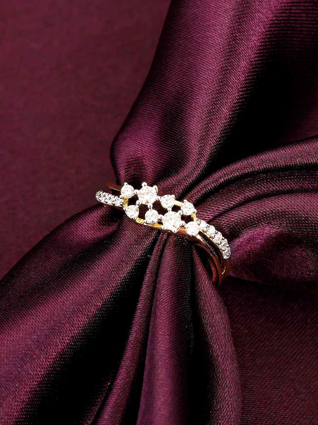 Buy GIVA Mesmerising Brilliance 14KT Gold Diamond Studded Finger Ring 2 ...